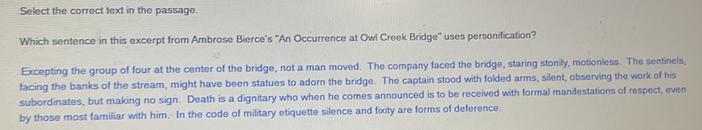 Select the Correct Text in the Passage. Which Sentence in This Excerpt ...