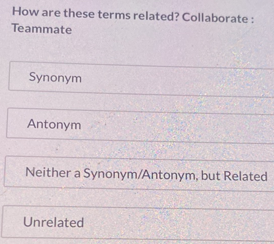 How Are These Terms Related?Collaborate : Teammate Synonym Antonym ...