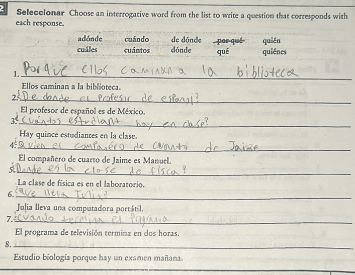 2] Seleccionar Choose an Interrogative Word from the List to Write a ...
