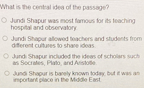 What Is the Central Idea of the Passage? Jundi Shapur Was Most Famous ...