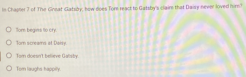 In Chapter 7 of The Great Gatsby, How Does Tom React to Gatsby's Claim ...