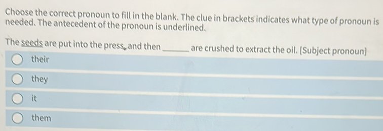 Choose the Correct Pronoun to Fill in the Blank. The Clue in Brackets ...