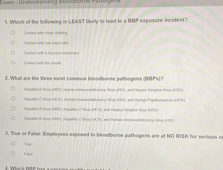 Exam : Understanding Bloodborne Pathogens 1. Which of the Following Is ...