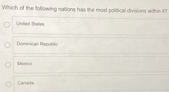 Which the Following Nations the Political Divisions Within It? United ...
