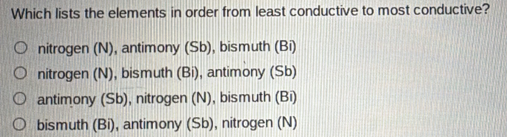 Which Lists the Elements in Order from Least Conductive to Most ...