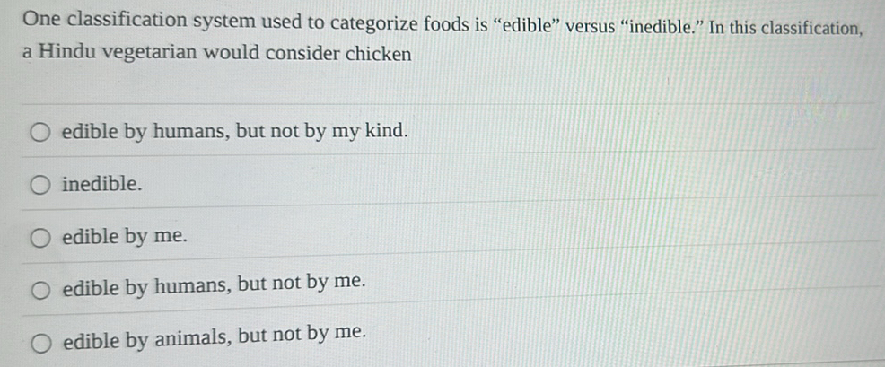 One Classification System Used to Categorize Foods Is "edible" Versus ...
