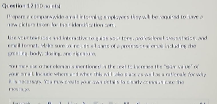 Question 12 (10 Points) Prepare Companywide Email Informing Employees ...