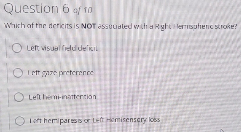 Question 6 of 10 Which of the Deficits Associated with Right ...