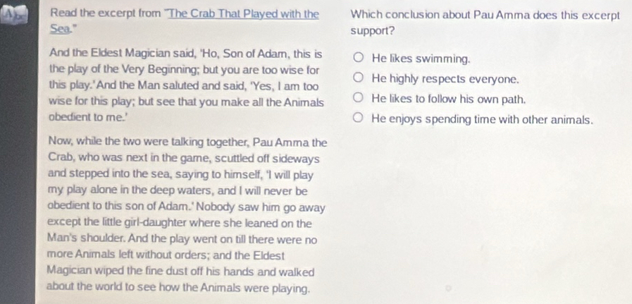 Read Excerpt Crab Played Sea." Eldest Magician Said, "Ho, Son Adam, Play | Questionai.APP