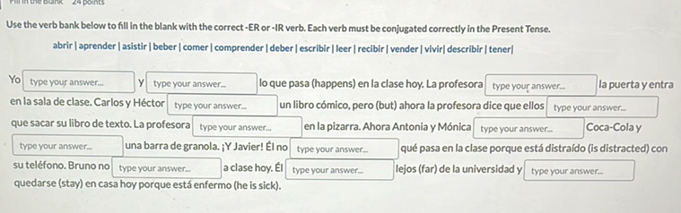 Use the Verbbank Below to Fill in the Blank with the Correct-ER or -IR ...