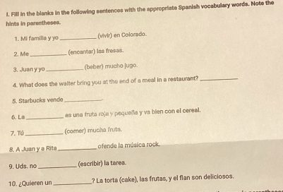 1. Fill in the Blanks in the Following Sentences with the Appropriate ...