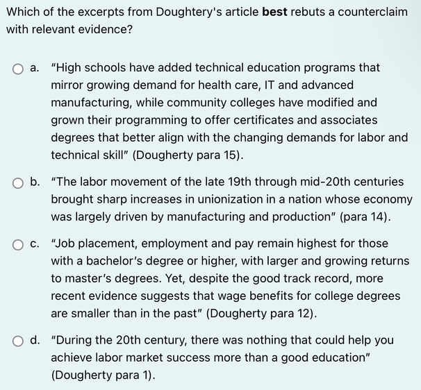 Which of the Excerpts Doughtery's Article Best Rebuts Counterclaim with ...