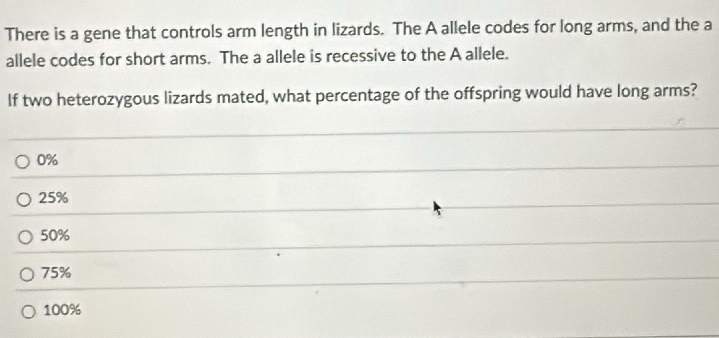 There Is a Gene That Controls Arm Length in Lizards. The A Allele Codes ...