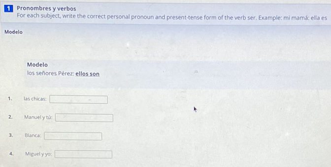 Pronombres Y Verbos For Each Subject, Write the Correct Personal ...