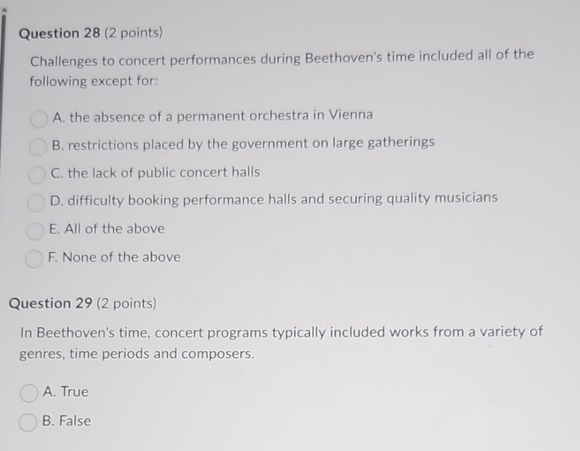 Question 28 (2 Points) Challenges to Concert Performances Beethoven's ...
