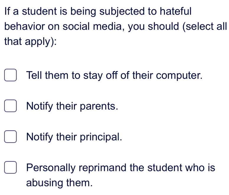 Student Subjected Hateful Behavior Social Media , (select Apply): Tell ...