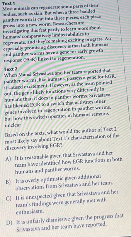Text 1 Animals Regenerate Some Parts of Their Bodies, Such Skin When ...