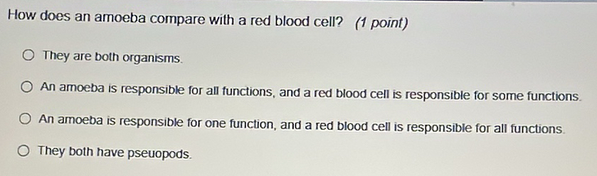 How Does an Amoeba Compare with Red Blood Cell? (1 Point) They Are Both ...