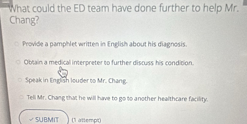 What Could the ED Team Have Done Further to Help Mr. Chang? Provide a ...