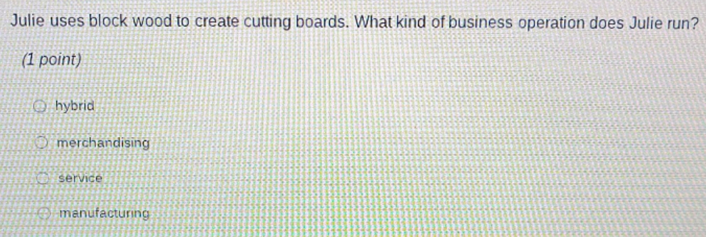 Julie Uses Block Wood to Create Cutting Boards. What Kind of Business ...