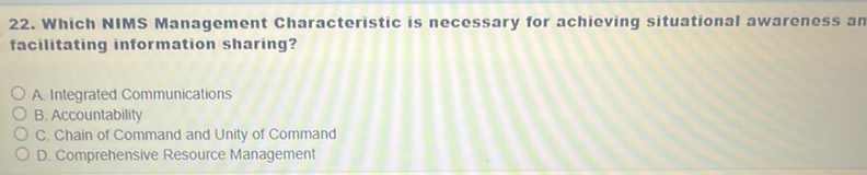 22. Which NIMS Management Characteristic Is Necessary for Achieving ...
