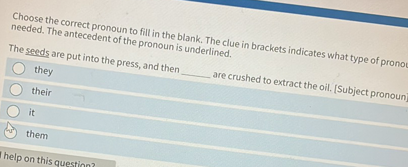 Choose the Correct Pronoun to Fill in the Blank.The Clue in Brackets ...