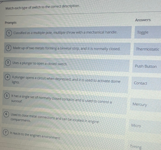 Match Each Type of Switch to the Correct Description. Answers Prompts ...