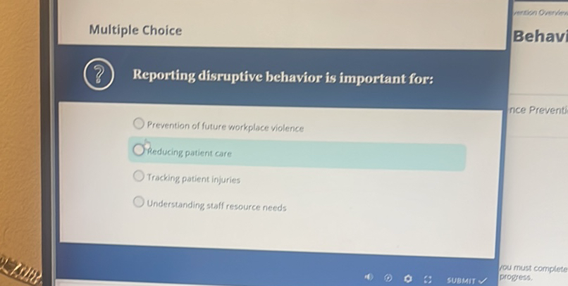 Multiple Choice Reporting Disruptive Behavior Is Important For ...