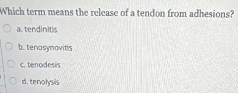 Which Term Means the Release of a Tendon from Adhesions? A, Tendinitis ...
