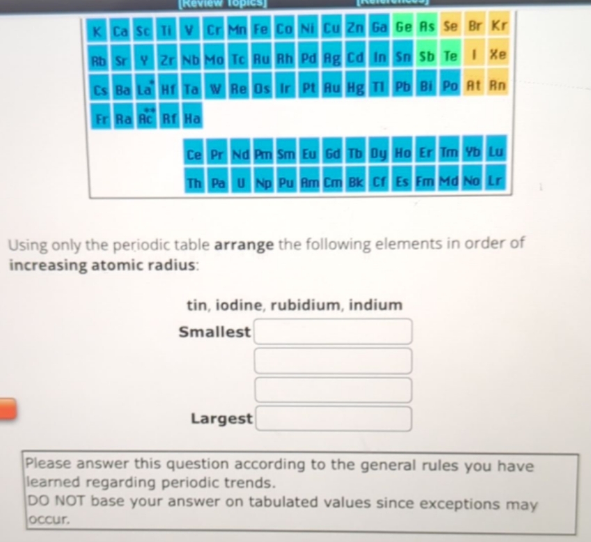 Using Only the Periodic Table Arrange the Following Elements in Order ...