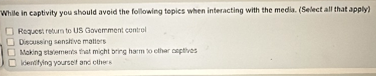 While Captivity You Avoid the Following Topics When Interacting with ...