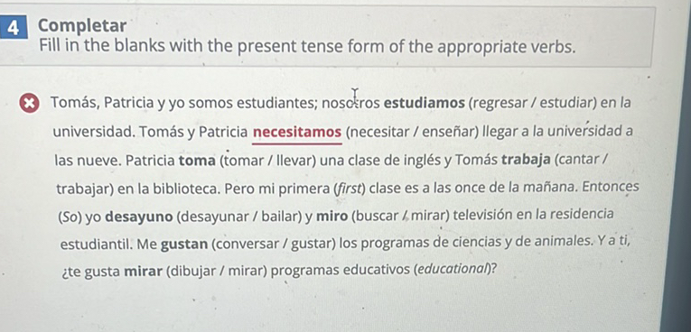 Completar Fill in the Blanks with the Present Tense Form of the ...