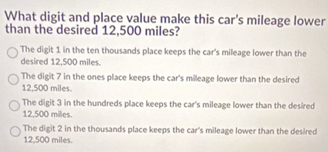 What Digit Place Value Make Car's Mileage Lower Desired 12 ,500 Miles ...