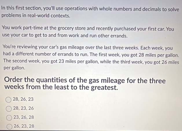 In This First Section,you'll Use Operations with Whole Numbers and ...