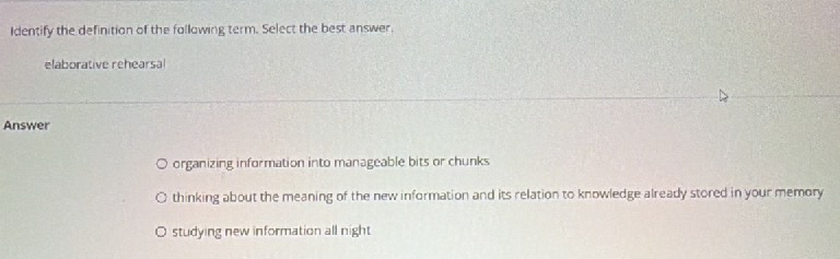 Identify the Definition of the Following Term. Select the Best Answer ...