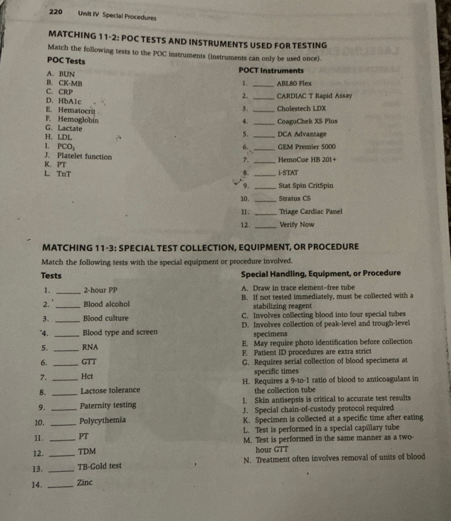 MATCHING 11-2 POCTESTS INSTRUMENTS USED FOR TESTING Match the Following ...