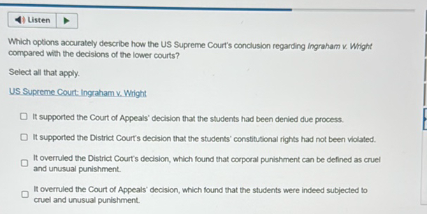 Which Options Accurately Describe How the US Supreme Count's Conclusion ...
