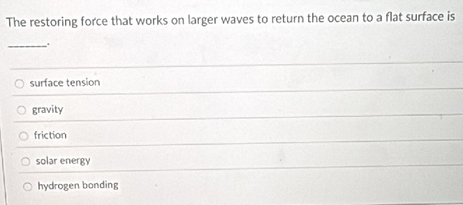 The Restoring Force That Works on Larger Waves to Return the Ocean to a ...