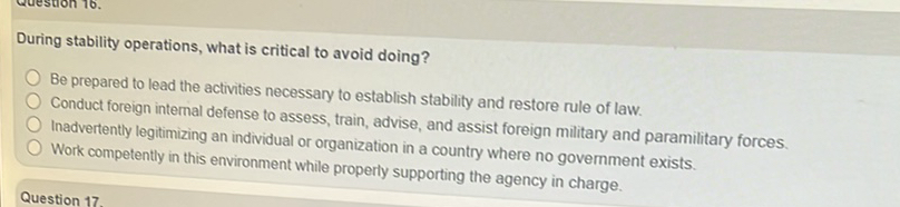 During Stability Operations, What Is Critical to Avoid Doing? Be ...
