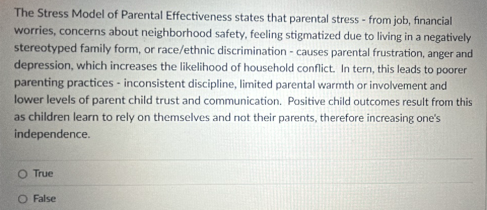 The Stress Model of Parental Effectiveness States That Parental Stress ...