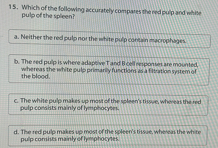 15. Which of the Following Accurately Compares the Red Pulp and White ...