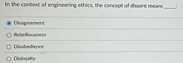 In the Context of Engineering Ethics, the Concept of Dissent Means ...