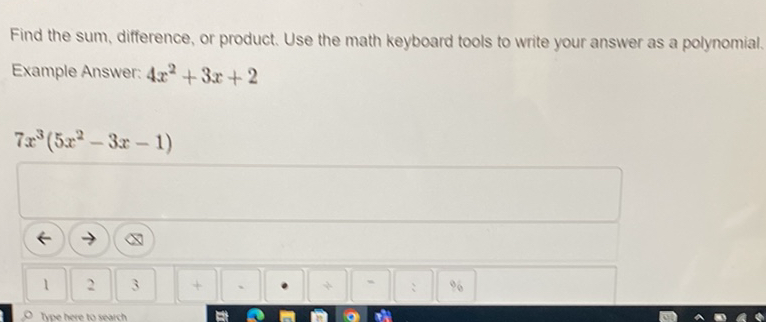 Find Sum, Difference Product. Use Math Keyboard Tools Write Your Answer ...