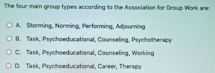 The Four Main Group Types According to the Association for Group Work ...