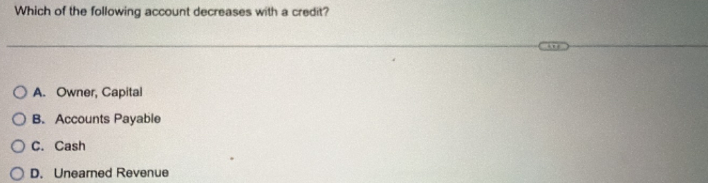 Which of the Following Account Decreases with a Credit? A. Owner ...