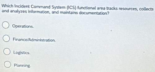 Which Incident Command System (ICS) Functional Area Tracks Resources ...