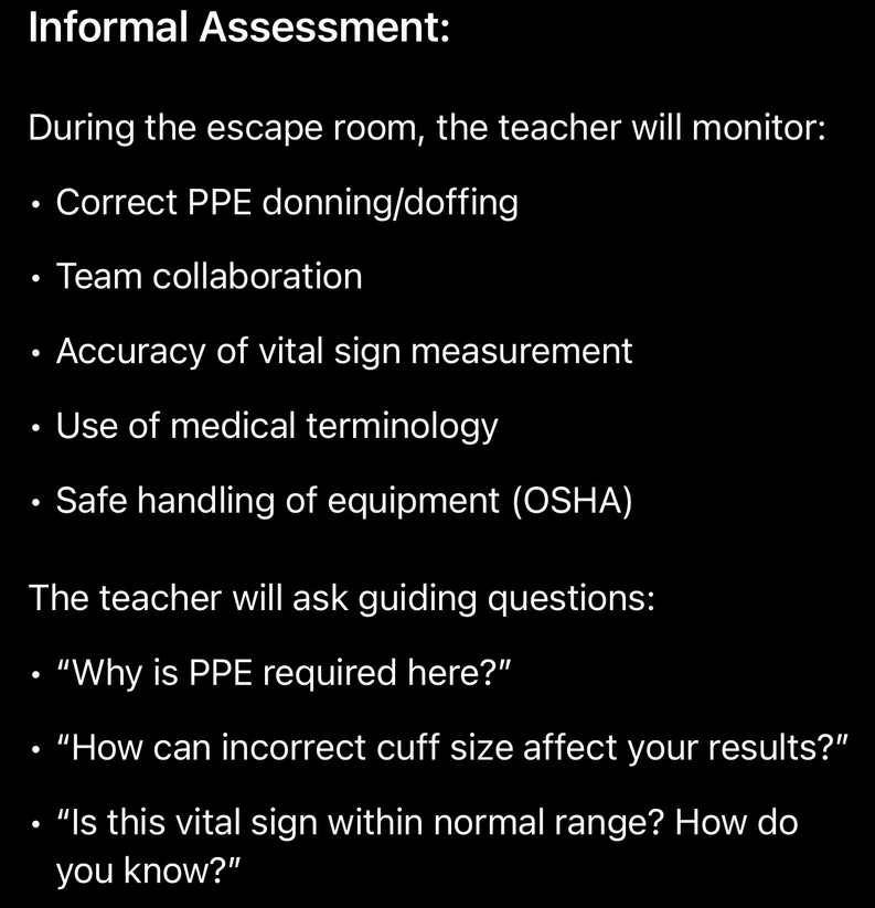 Informal Assessment: During the Escape Room , the Teacher Will Monitor ...