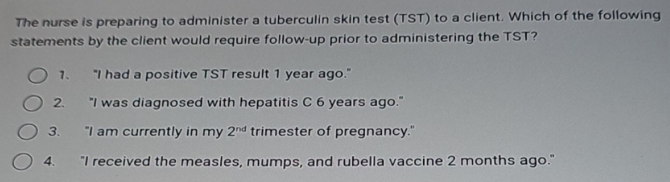 The Nurse Is Preparing to Administer a Tuberculin Skin Test (TST) to a ...