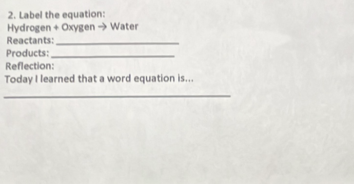 2. Label the Equation: Hydrogen+Oxygenarrow Water Reactants ...