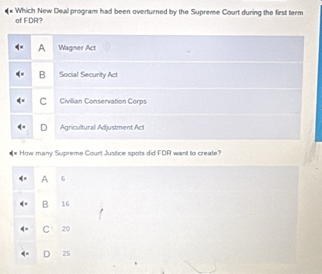 of FDR? & A & Wagner Act & B & Social Security Act & C & Civilian ...